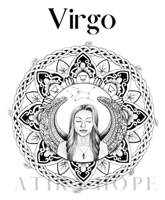 ORIGINAL Virgo Zodiac Mandala Drawing 11x14in Hand-drawn Art - Etsy