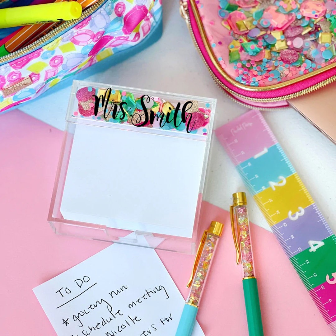 Personalized Acrylic Note Holder, Gem Confetti Desk Accessory - Etsy