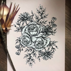 Flower Cluster Print | Flower Art Print | Roses Wall Art - Etsy