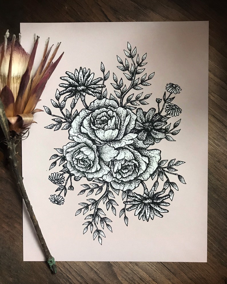 Flower Cluster Print Flower Art Print Roses Wall Art - Etsy