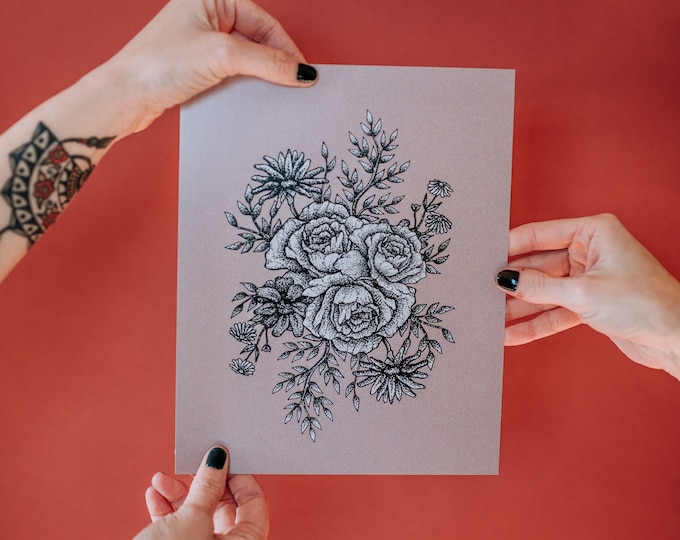 Flower Cluster Print | Flower Art Print | Roses Wall Art - Etsy