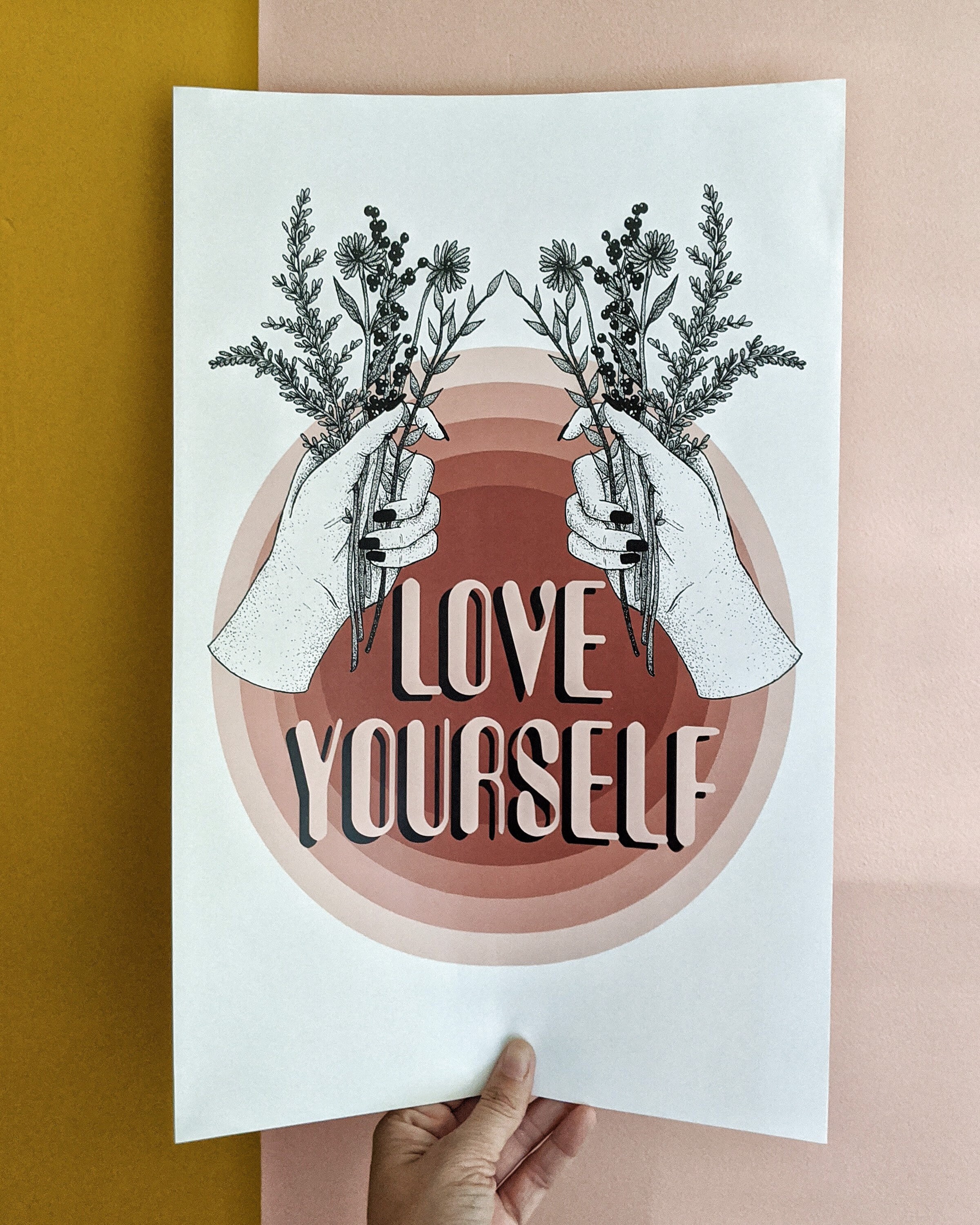 Love Yourself print quote wall art self love art print | Etsy