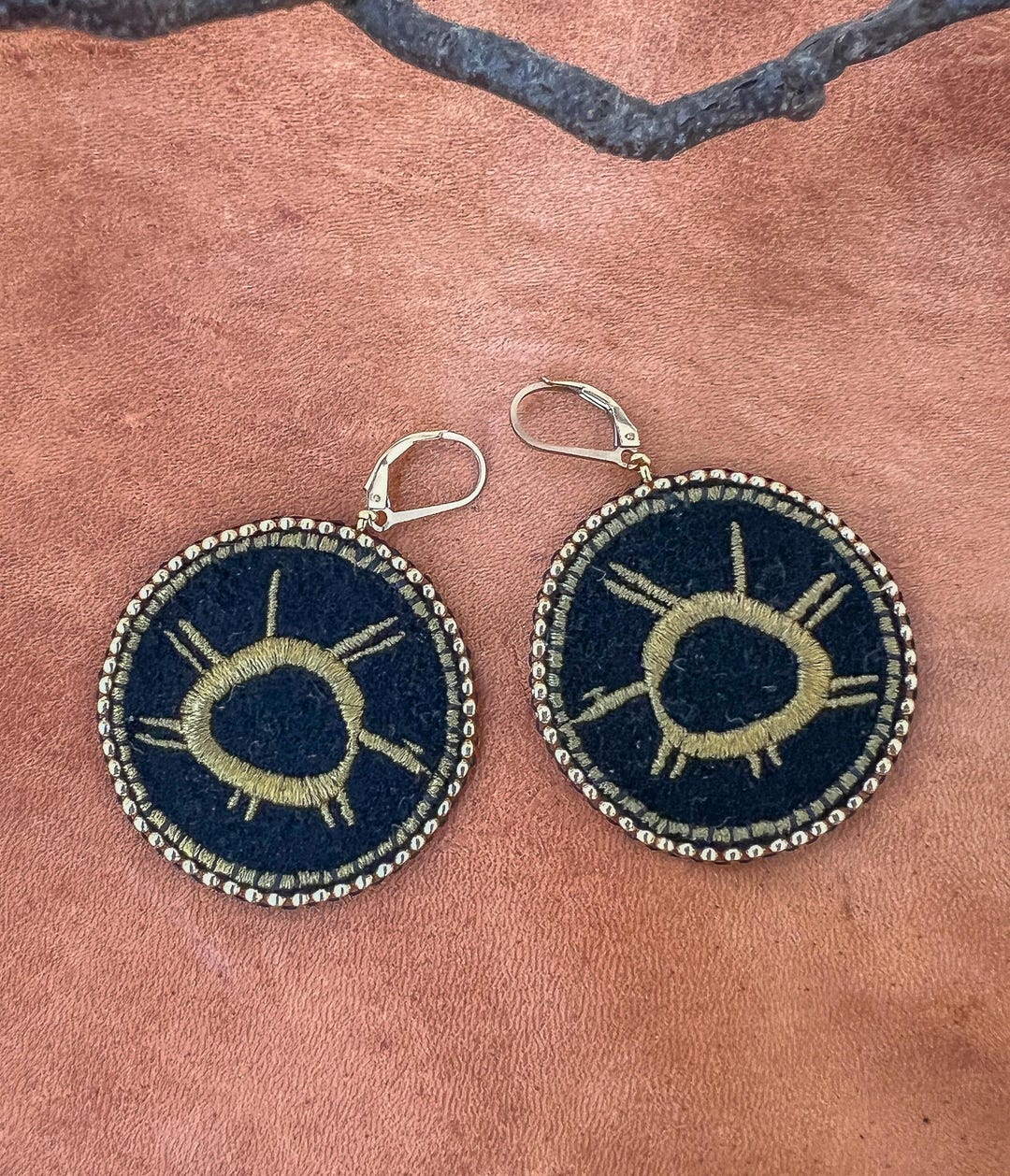 CHILDREN of the Sun Earrings / Sami Drum Symbol / Embroidered / Hand ...