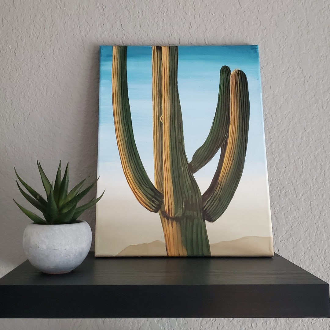 Original 11x14 Acrylic Painting on Stretched Canvas - Saguaro Cactus - Etsy