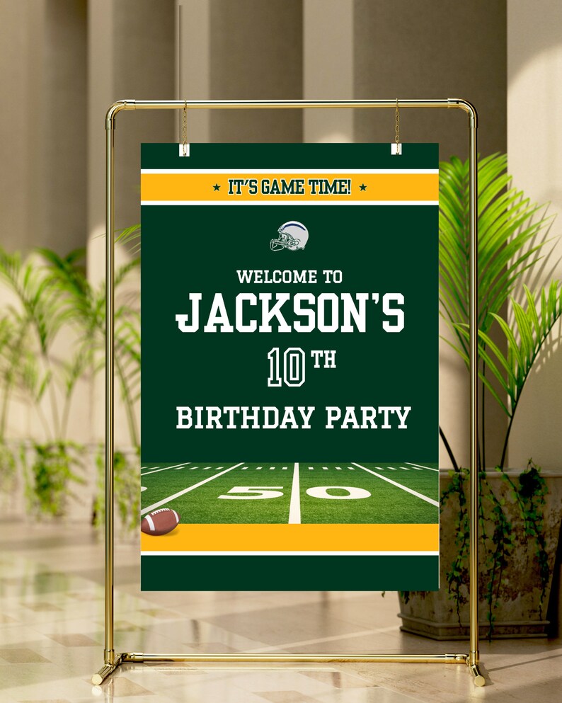 Editable Green Yellow Welcome Sign Green Bay Packers Theme Birthday ...