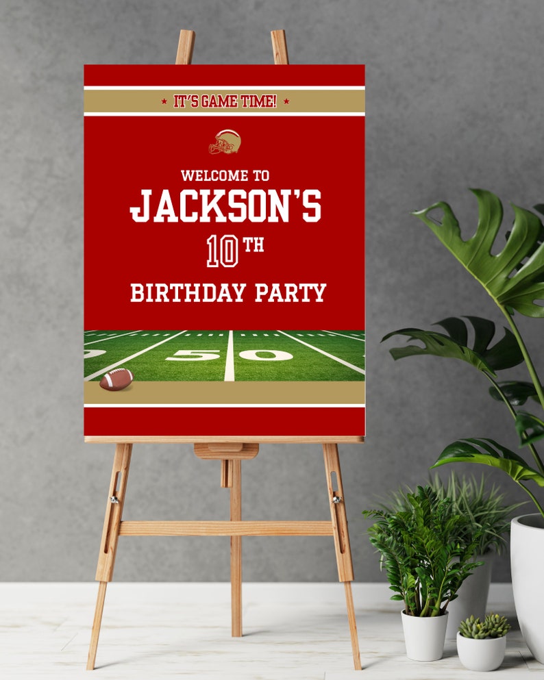 Editable Red Gold Welcome Sign San Fran 49ers Theme Birthday Party ...