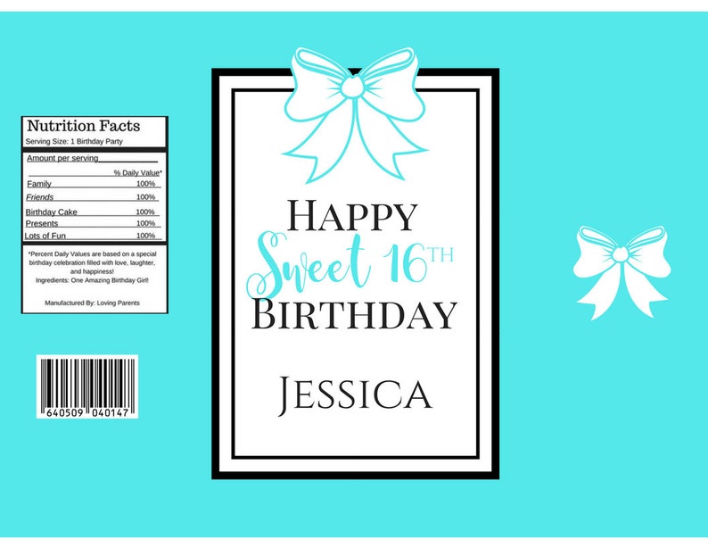 Sweet 16 Birthday Editable Chip Bag Label Wrapper Blue & White - Etsy