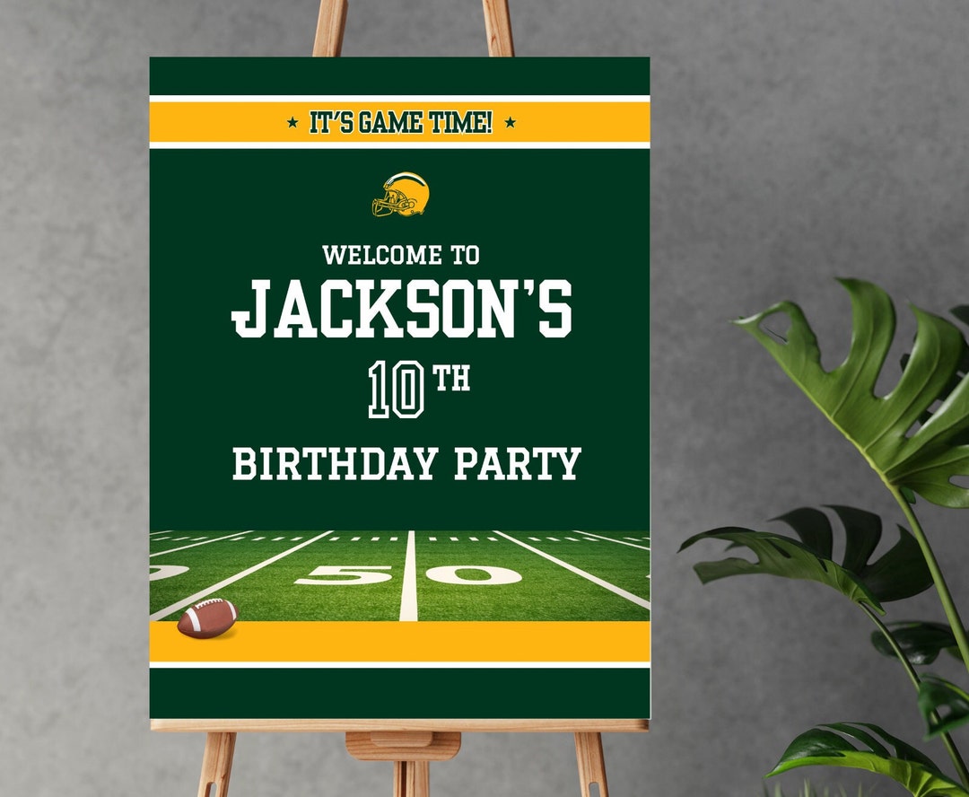 Editable Green Yellow Welcome Sign Green Bay Packers Theme Birthday ...