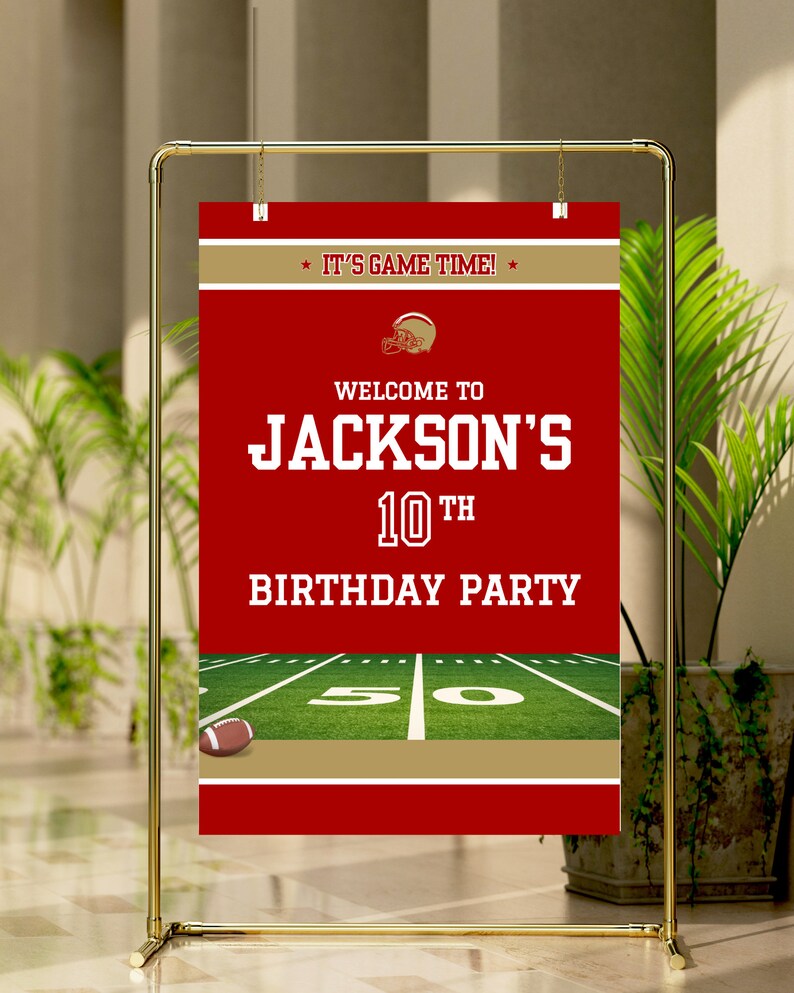 Editable Red Gold Welcome Sign San Fran 49ers Theme Birthday Party ...