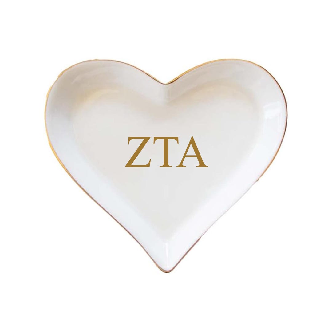 Zeta Tau Alpha Sorority Heart Shaped Ring Dish With Chrome Greek ...