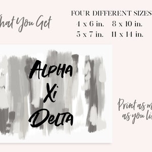 Alpha Xi Delta Sorority Gray Printable Art Print, Axid Sorority Wall ...