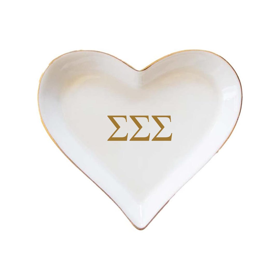 Sigma Sigma Sigma Sorority Heart Ring Dish With Chrome Greek Letters ...