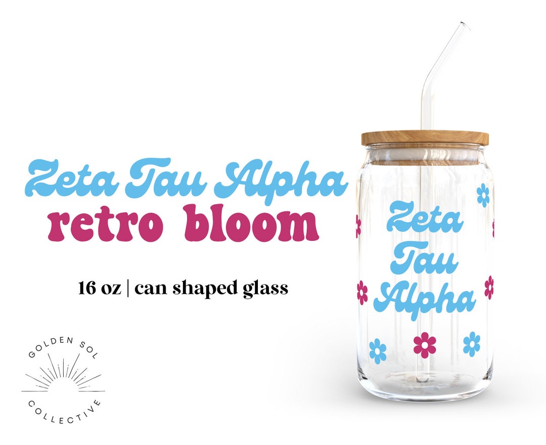 Zeta Tau Alpha Retro Sorority Can Shaped Glass for Iced Coffee, ZTA Cup ...