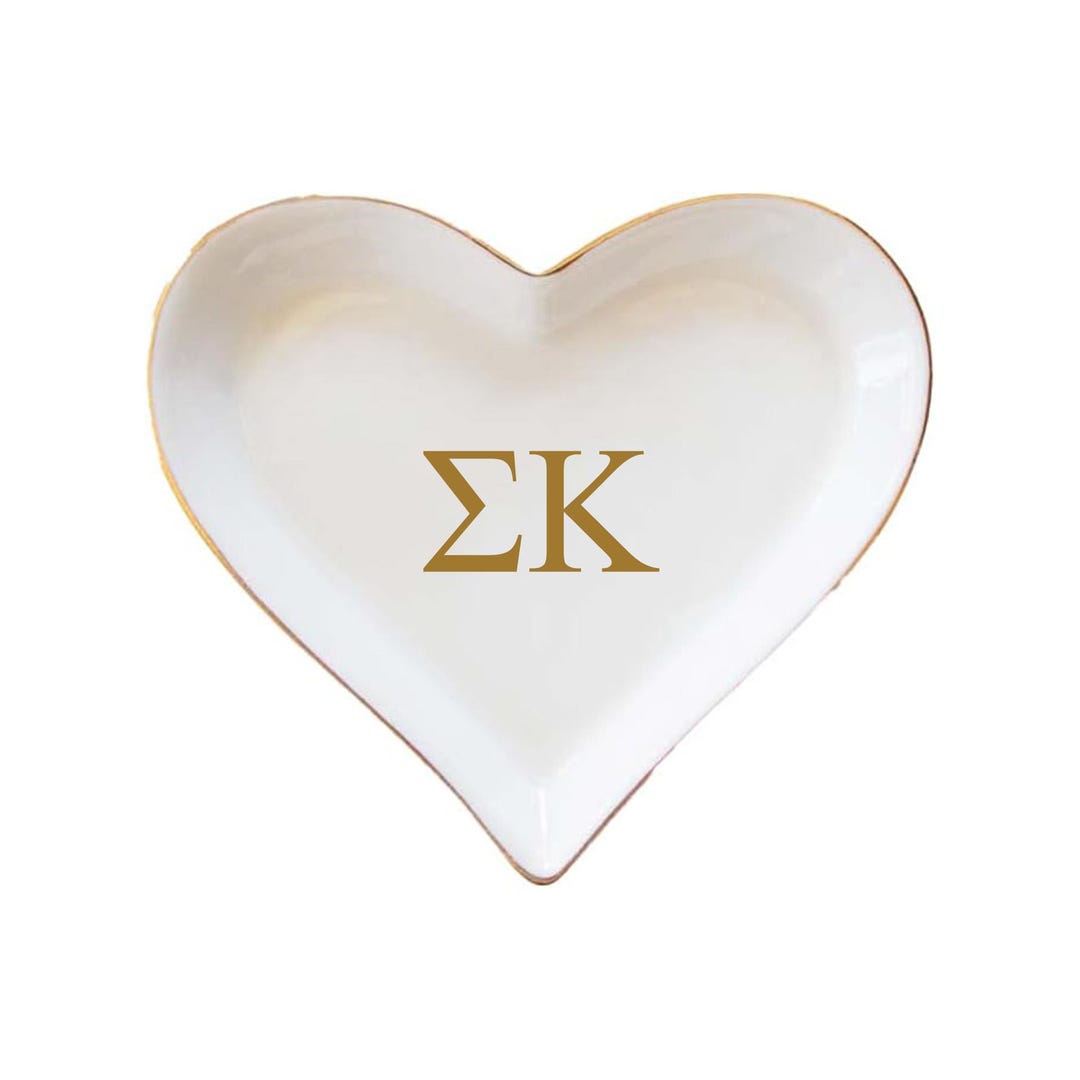 Sigma Kappa Sorority Heart Shaped Ring Dish With Chrome Greek Letters ...