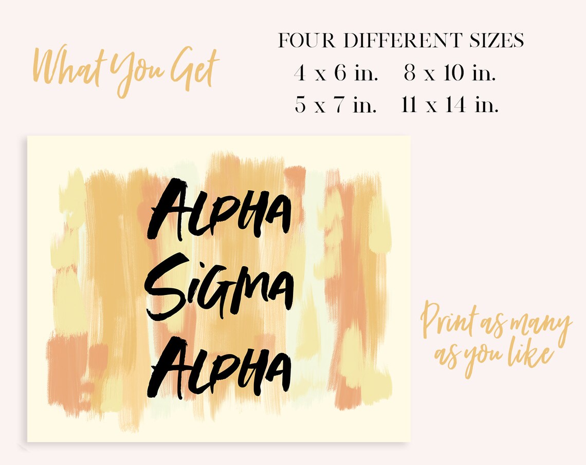 Alpha Sigma Alpha Sorority Yellow Printable Art Print ASA | Etsy