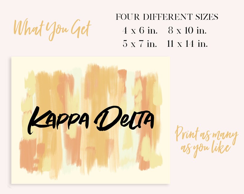Kappa Delta Sorority Printable Yellow Art Print, KD Sorority Wall Decor ...