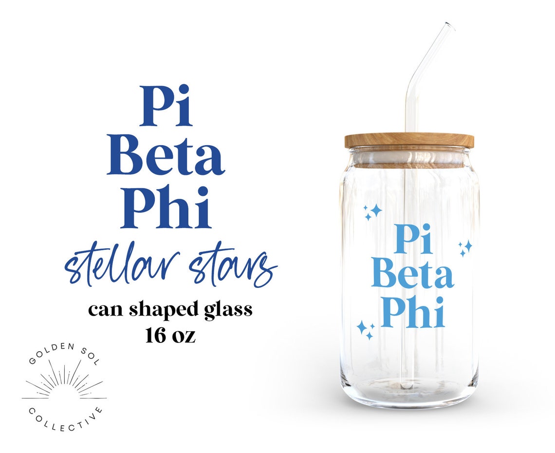 Pi Beta Phi Stars Sorority Can Shaped Glass for Iced Coffee, Pi Phi Cup ...