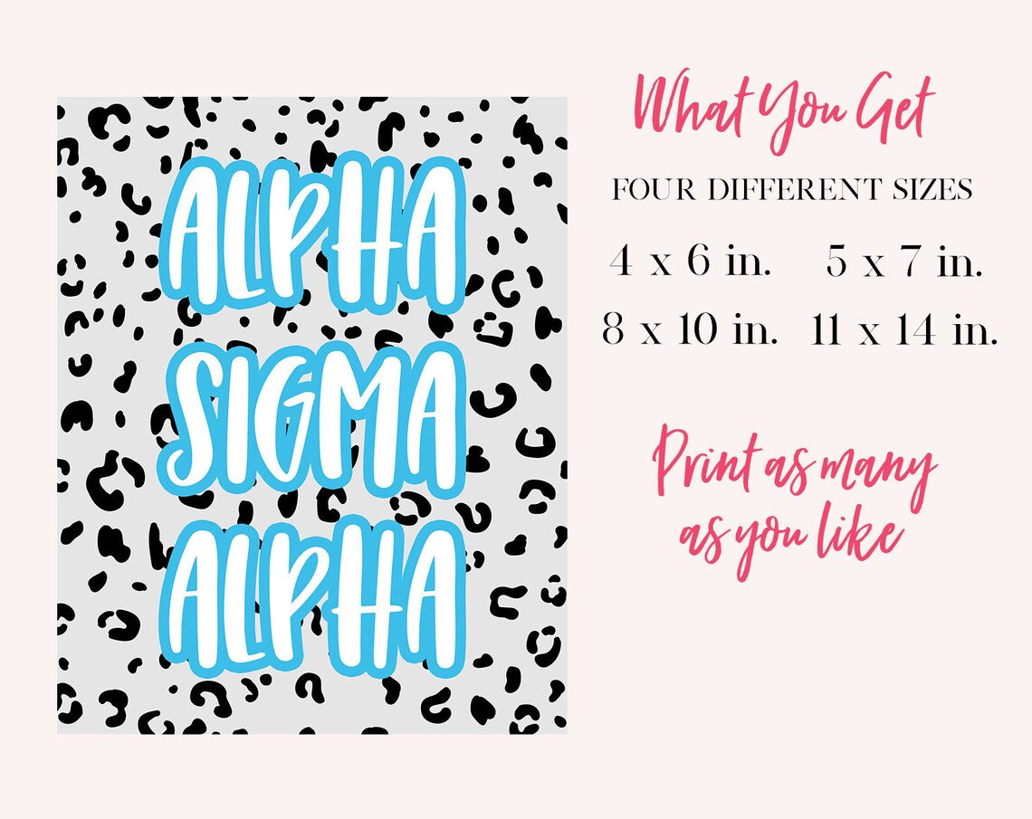 Alpha Sigma Alpha Sorority Printable Leopard Art Print ASA - Etsy