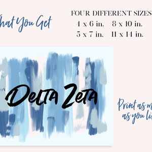 Delta Zeta Sorority Blue Printable Art Print, DZ Sorority Wall Decor ...