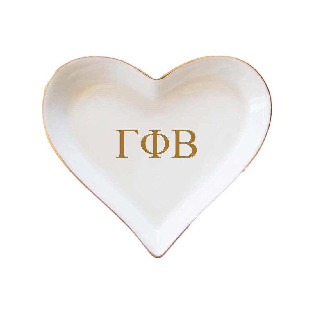 Gamma Phi Beta Sorority Heart Shaped Ring Dish With Chrome Greek ...
