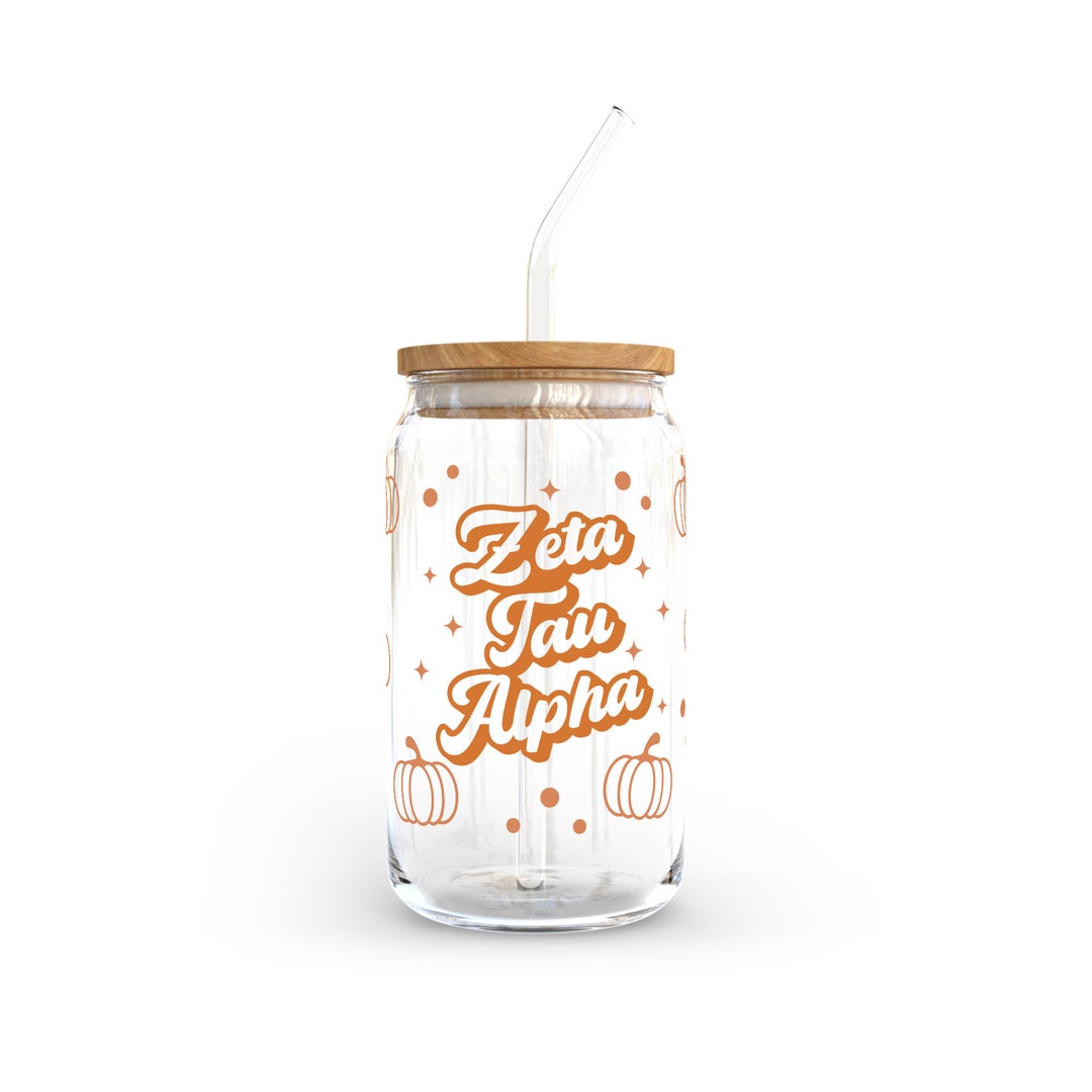 Zeta Tau Alpha Pumpkin Sorority Can Shaped Glass for Iced Coffee, ZTA ...
