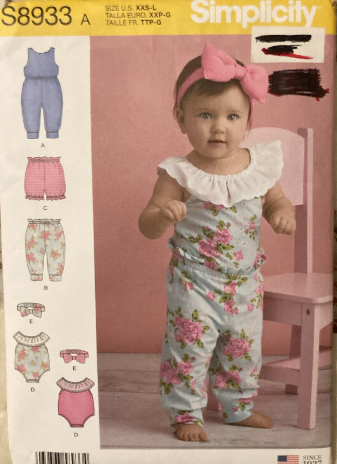 Babies' Knit Romper Pattern Pants Shorts Headband Simplicity S8933 - Etsy