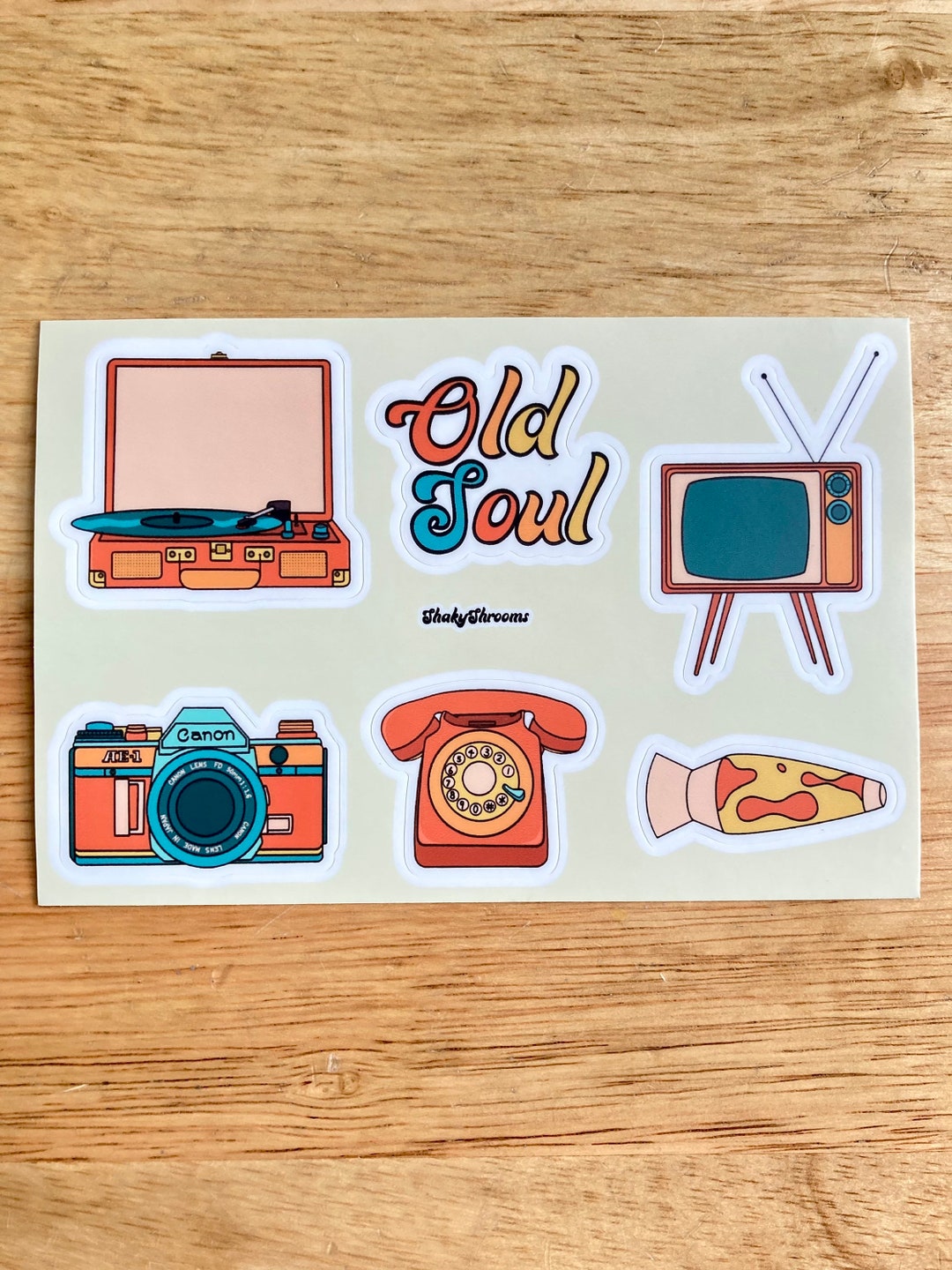 Old Soul Sticker Sheet, Lava Lamp, Retro, Vintage Camera, Record Player ...