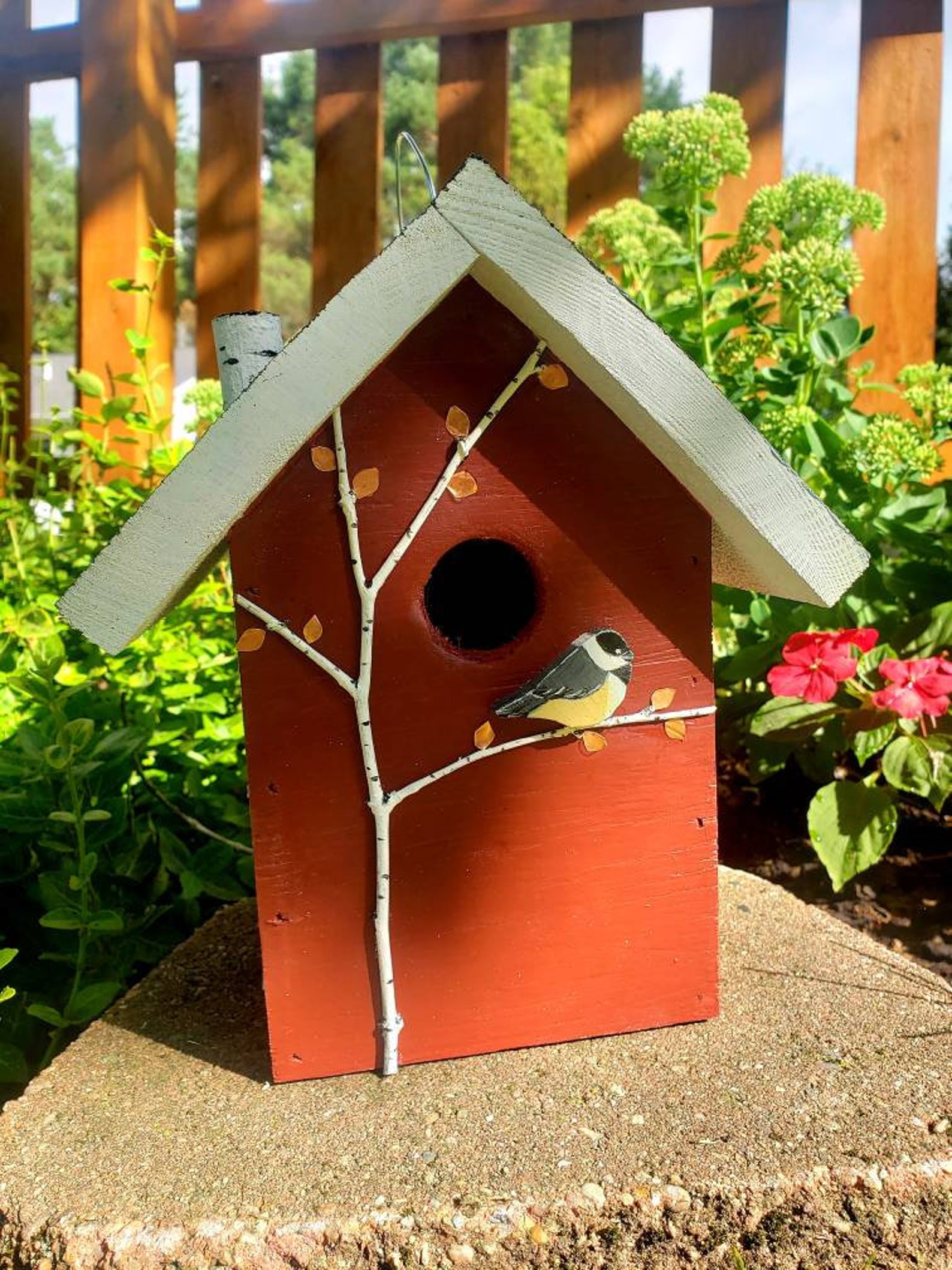 Handmade Wood Birdhouse With Handpainted Chickadee and Birch - Etsy