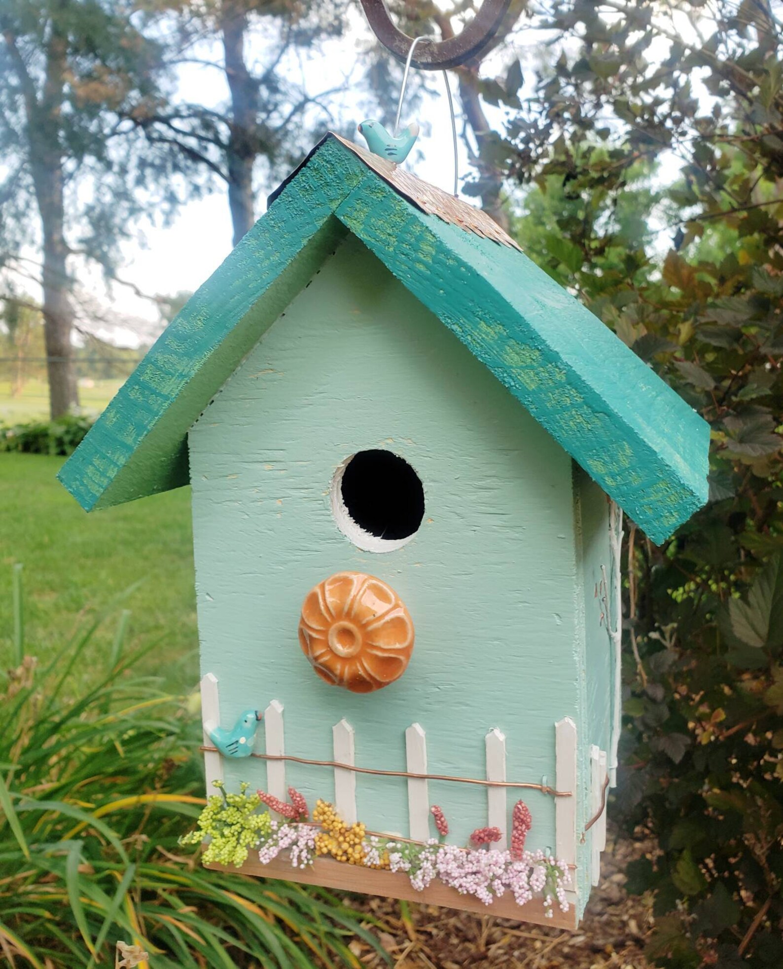Handmade Birdhouse Decorated With Copper Leaves Handpainted | Etsy