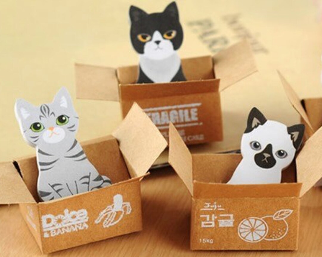 Kitten Mini Sticky Note Pad, Cute Kitty in a Box Stationery, Novelty ...