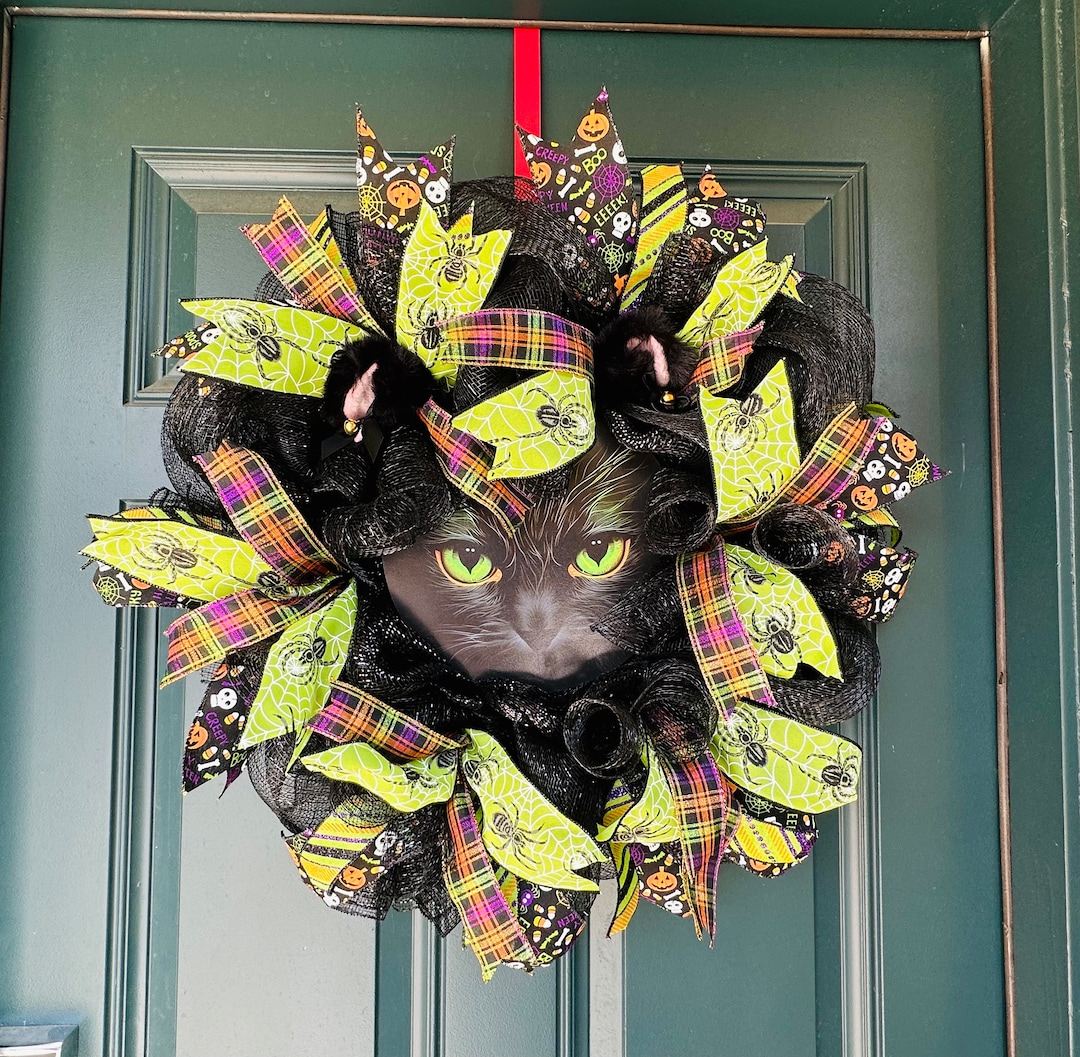 Halloween Wreath, Halloween Cat Wreath, Black Cat Wreath, Cat Wreath ...