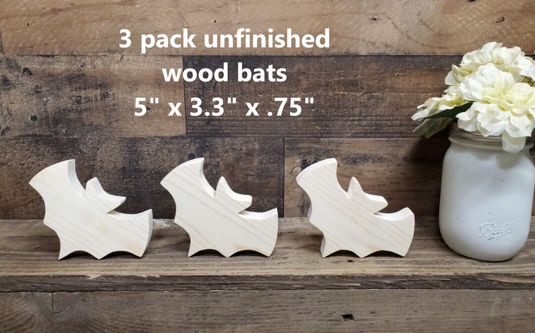 Set of 3 Unfinished Bat Cut Outs Made From Solid Pine / Fall Decor ...