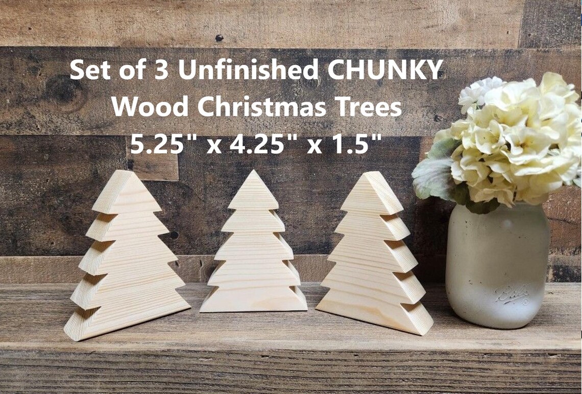 Set of 3 Unfinished Wood Christmas Trees / DIY Christmas Decor / Cabin ...