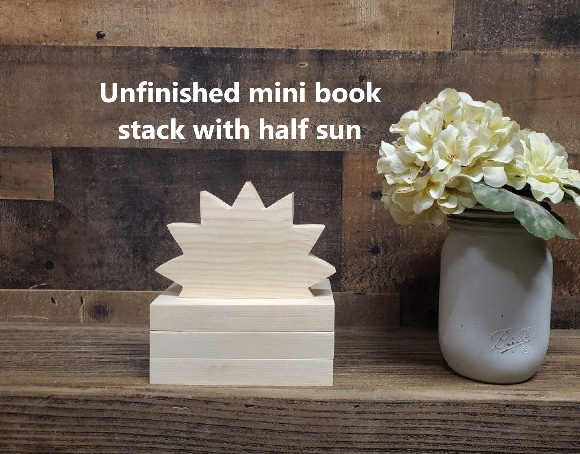 Unfinished Mini Book Stack With Half Sun / Summer Decor / 3 - Etsy