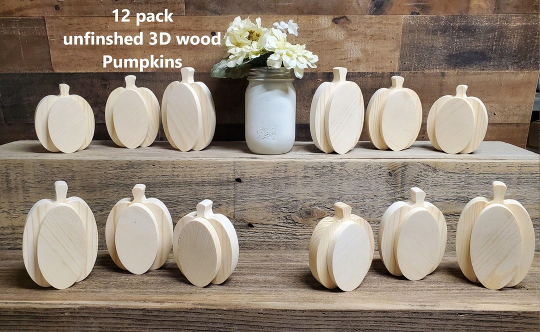 12 Pack Unfinished Mini 3D Wood Pumpkins Made From Solid Pine / DIY ...