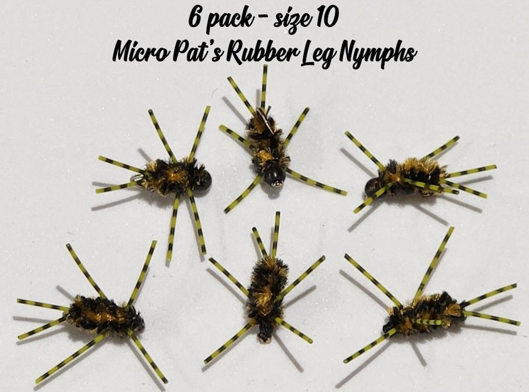 6 Pack Micro Pat's Rubber Leg Nymph Stonefly Flies - Size 10 - Panfish ...