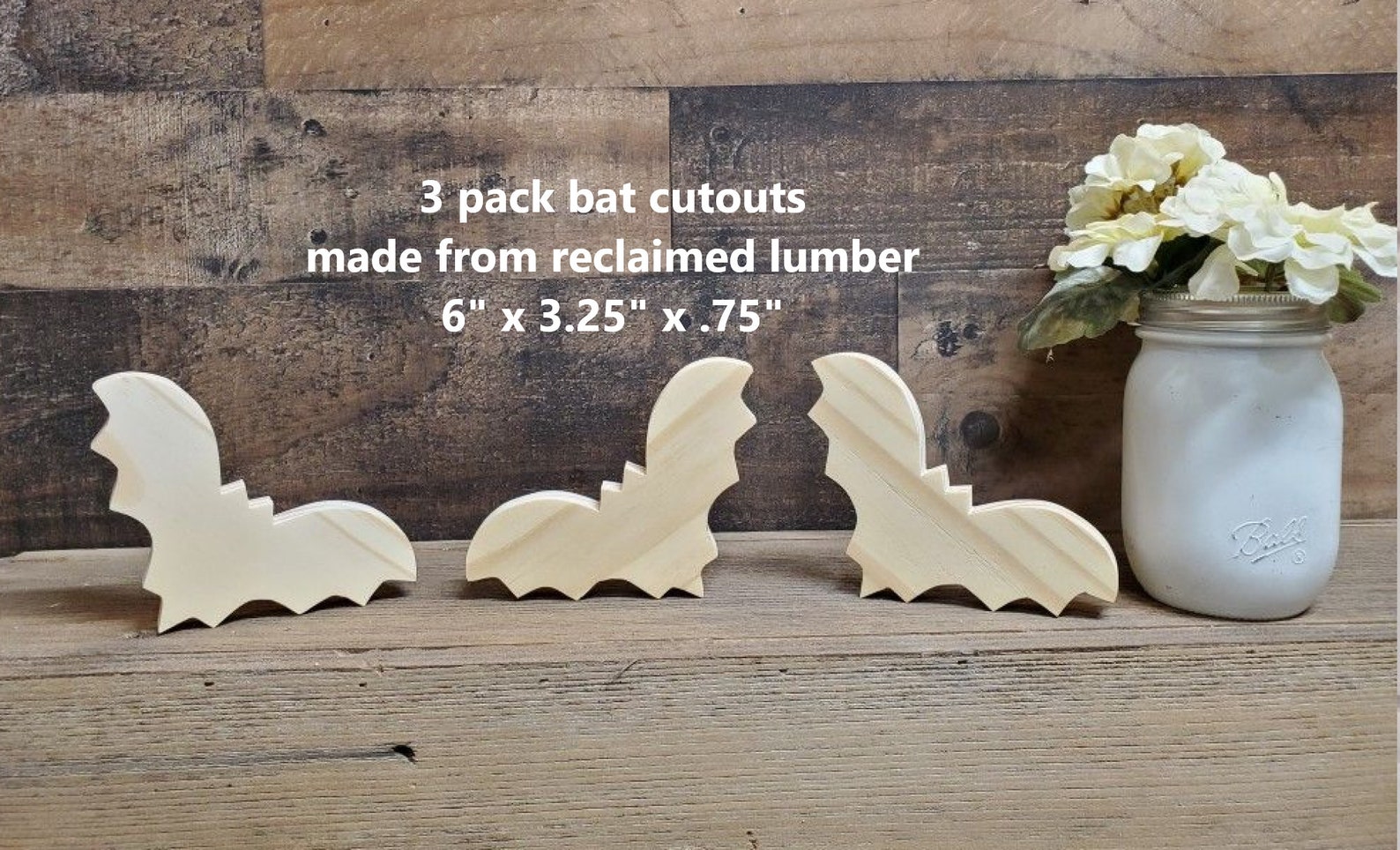 Set of 3 unfinished bat cut outs made from reclaimed lumber / | Etsy