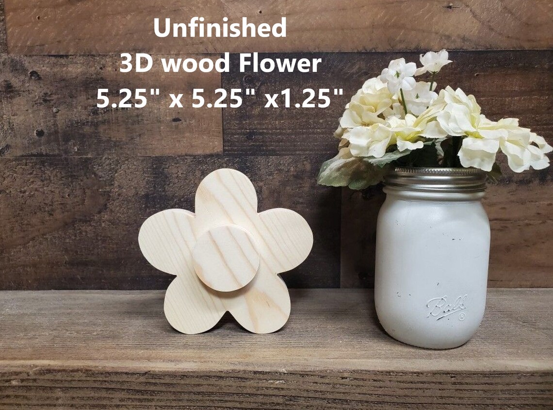 5 3D Unfinished Wood Flower Cutouts / DIY Spring Decor / | Etsy
