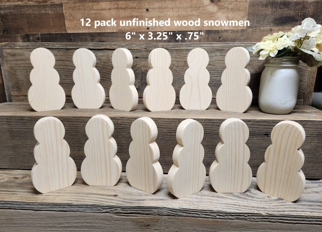 12 Pack Unfinished Mini Snowmen Wood Blanks Made From Solid Pine / DIY ...