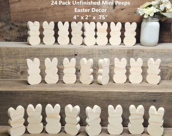 Set of 24 Unfinished Wood Peeps 4 X 2 X .75 / Unfinished Wooden Peeps ...