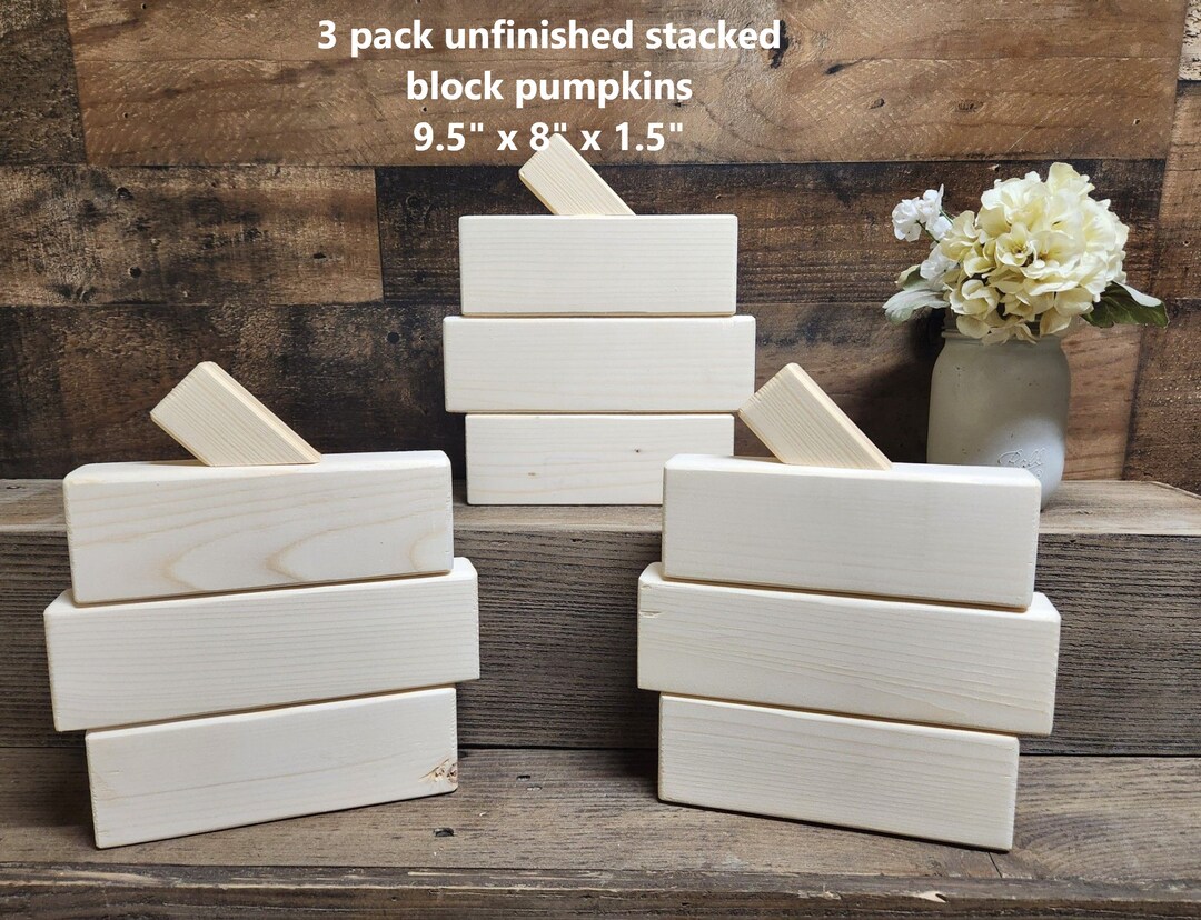 3 Pack Unfinished Stacked Block Pumpkins 9.5" Tall X 8" Wide X 1.5 ...
