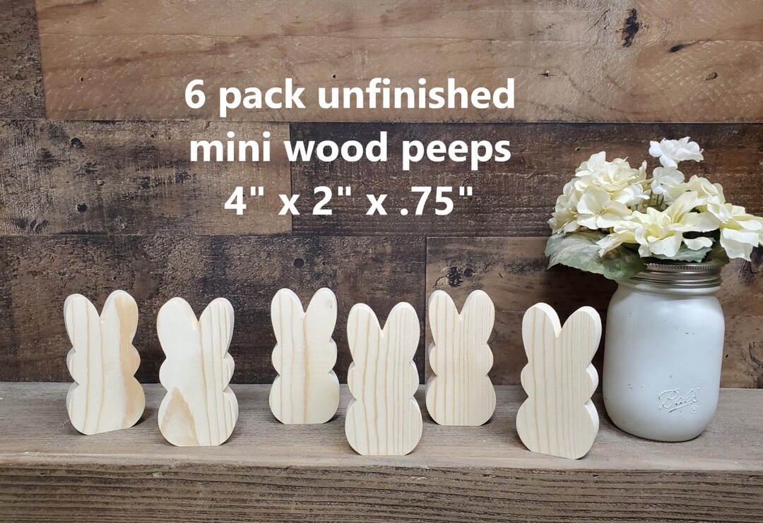 Set of 6 Unfinished Wood Peeps 4" X 2" X .75" / Unfinished Wooden Peeps ...