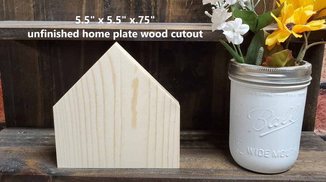 5.5" Home Plate Blank Wood Cut Out / Blank House Shaped Block Sign ...