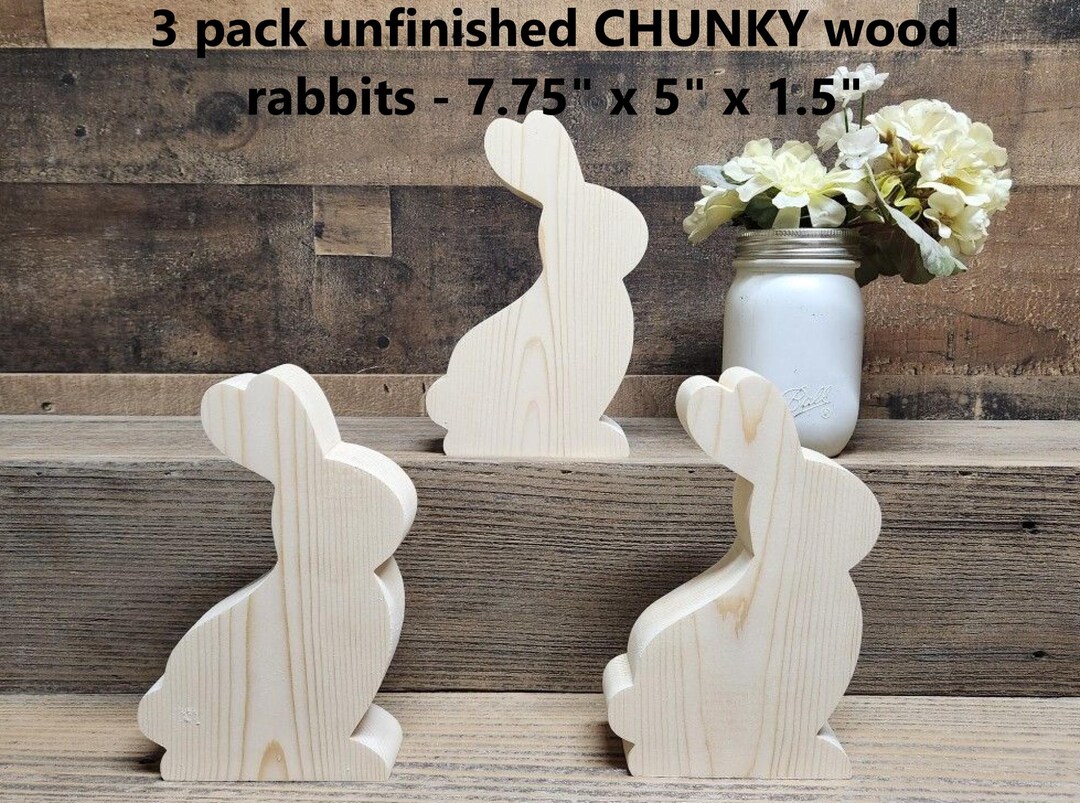 Three Pack CHUNKY 1 1/2" Thick Unfinished Chunky Wood Rabbit ...