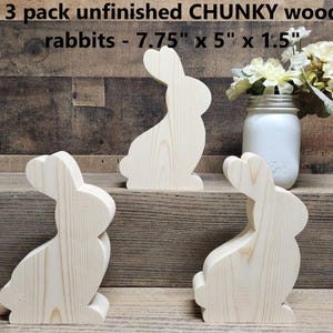 Three Pack CHUNKY 1 1/2" Thick Unfinished Chunky Wood Rabbit ...