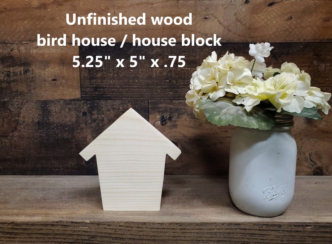 Unfinished Wood Bird House / Birdhouse / House Shaped Block / Kids ...