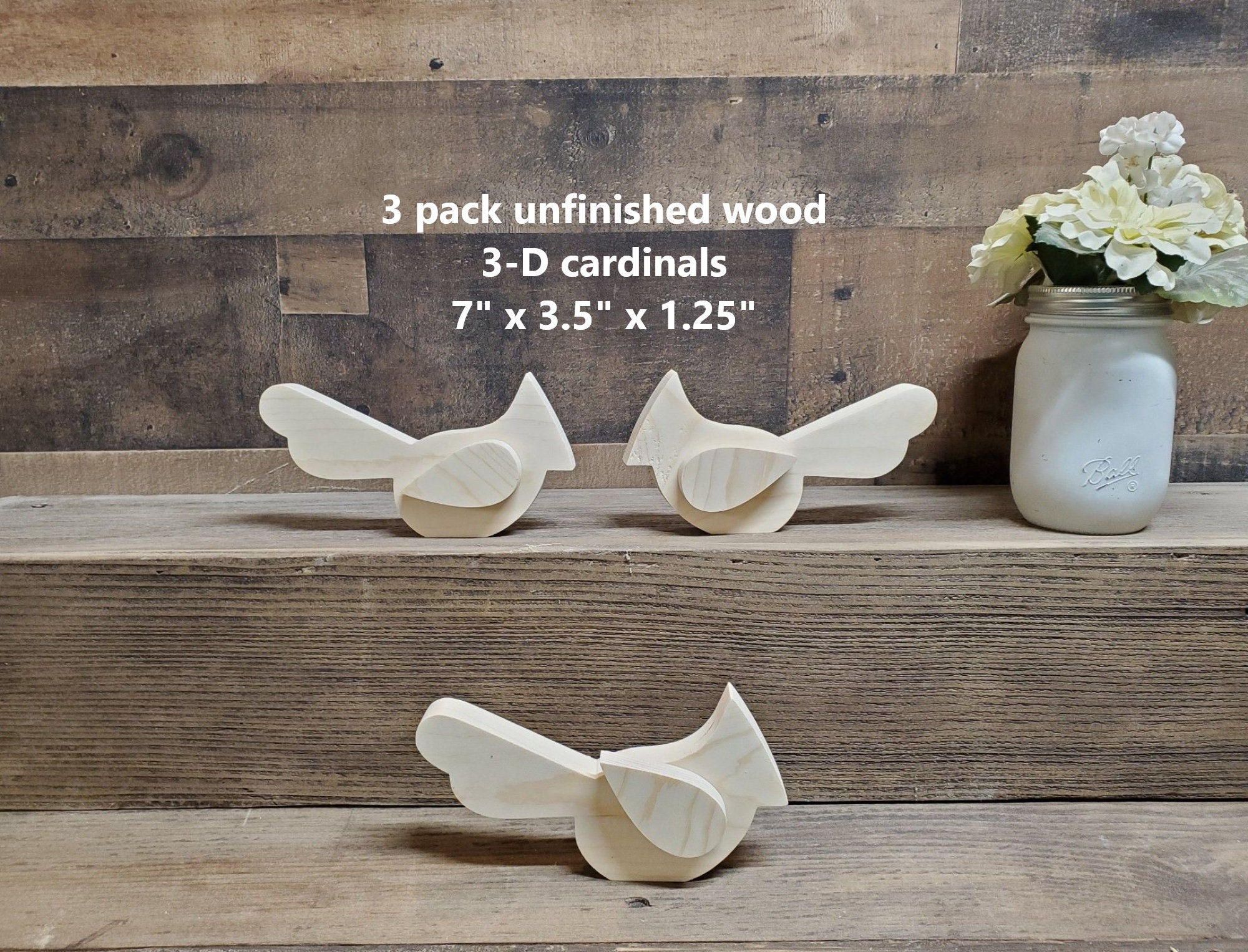 3 Pack Unfinished Wood Cardinal Cut Outs / 3-D / DIY Spring | Etsy