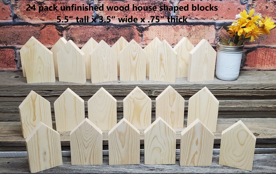 Set of 24 Unfinished 5.5" Tall X 3.5" Wide X .75" Thick Wood House ...