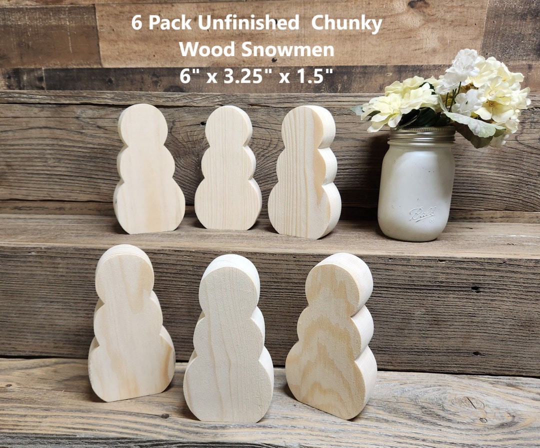6 Pack Unfinished Chunky Snowmen Wood Blanks / DIY Fall Decor / DIY ...