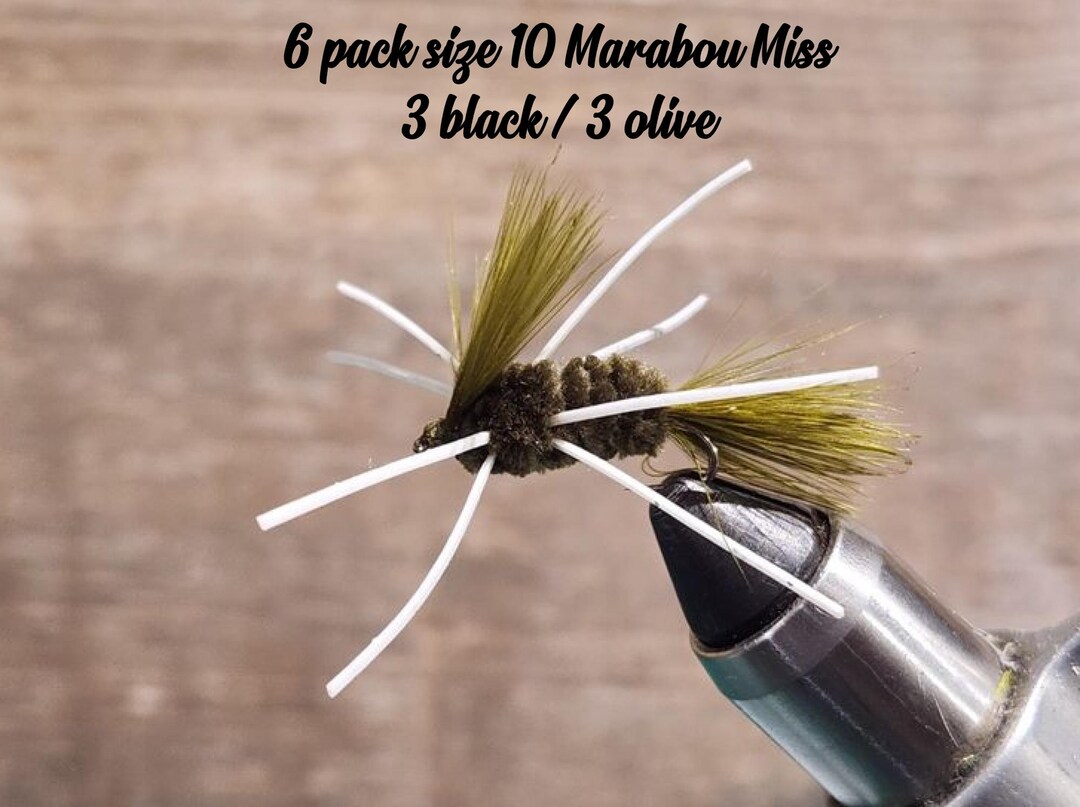 6 Pack Rubber Leg Marabou Miss Flies - Size 10 - Panfish Fly - Trout ...